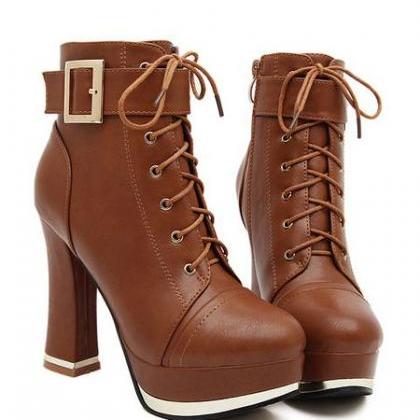 Lace Up Brown High Heel Ankle Boots on Luulla