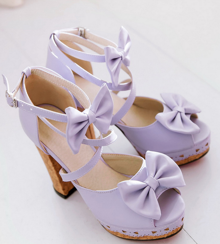 Adorable Strappy Purple Sandals With Bow on Luulla